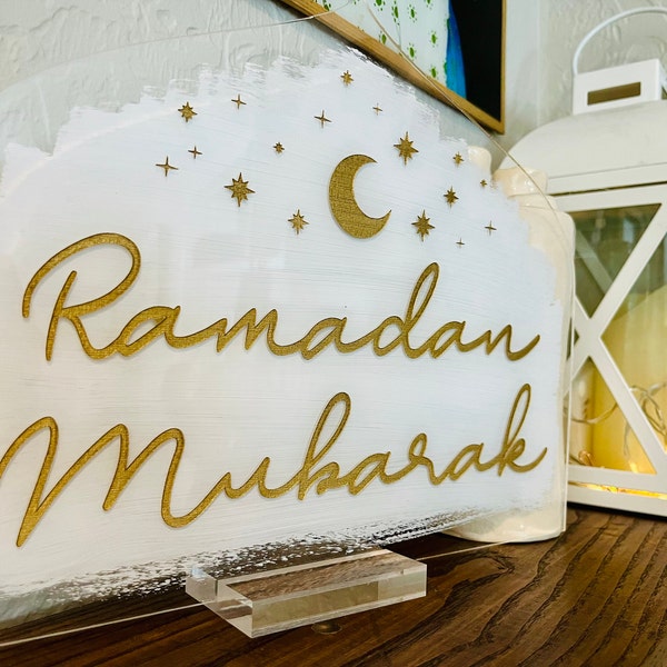 Engraved Ramadan Mubarak Table Sign White/gold Ramadan Decor - Etsy UK