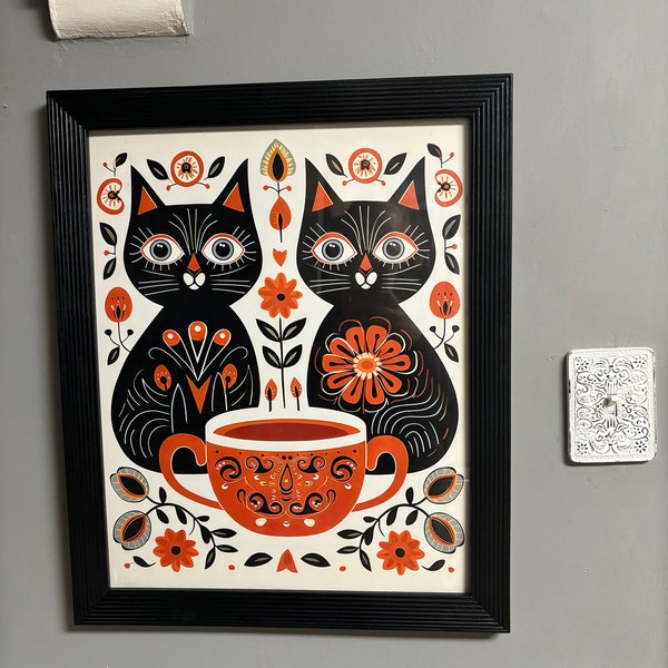 Scandinavian Folk Art Blue Flower Butterfly Canvas Wall Art Print Set ...