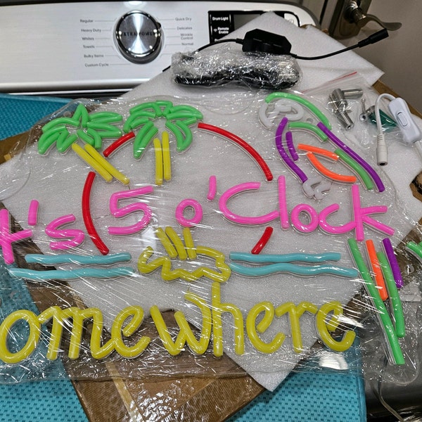 It's 5 O'clock Somewhere Neon Sign, Bar Led Sign, Parrot Neon Light ...