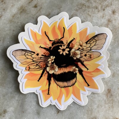 Bumblebee and Flowers Sticker Bee Vinyl Die Cut Decal Sticker Laptop ...