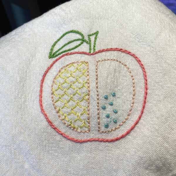 Apple Slice Embroidery Pattern of a Crisp Pink Fruit, Ideal for Tea ...