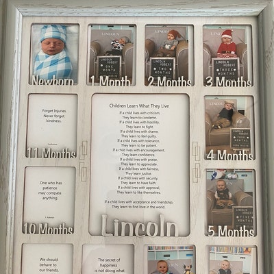 Baby First Year Personalized Frame Holds Twelve 2.5 X 3.5 Newborn ...