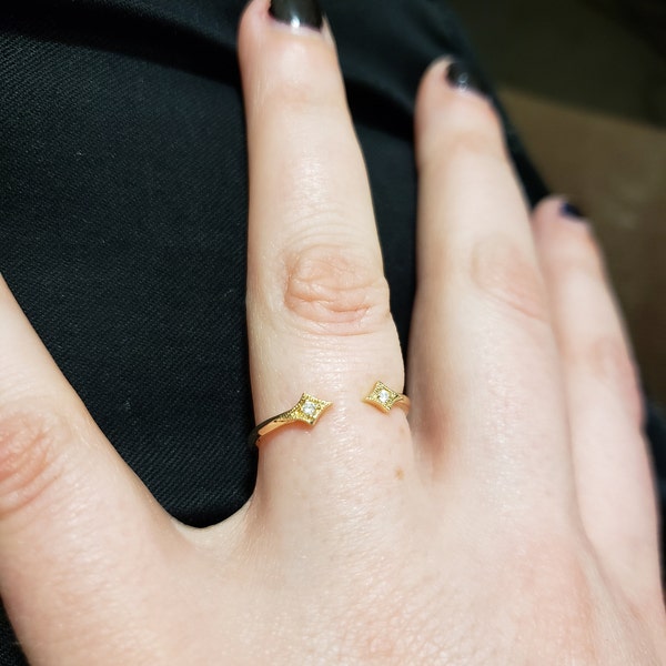 Double Diamond Star Ring, Diamond Open Wedding Ring. 14k Gold, Rose ...