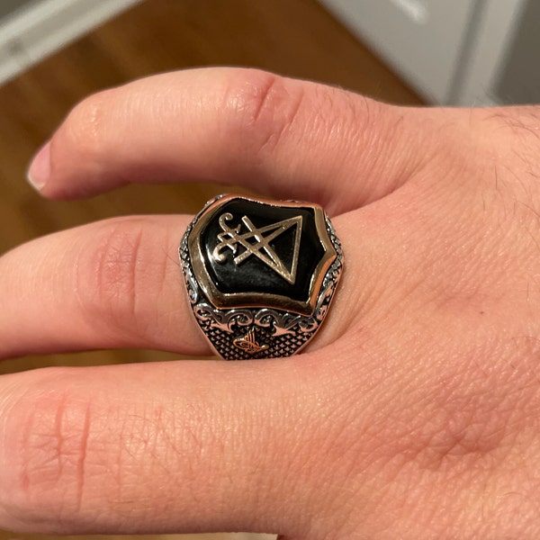 Unique Mens Sigil of Lucifer Ring for Men Black Onyx Gemstone Man ...