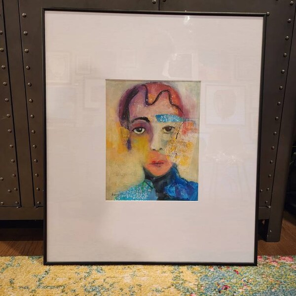 Contemporary Portrait Female Young Woman Portrait Mixed Media Red Wall ...