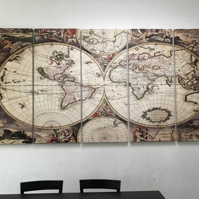 World Map Wall Art, 1720 Old World Map, Historic Map, Antique Style Map Art, Wall Map, Vintage ...