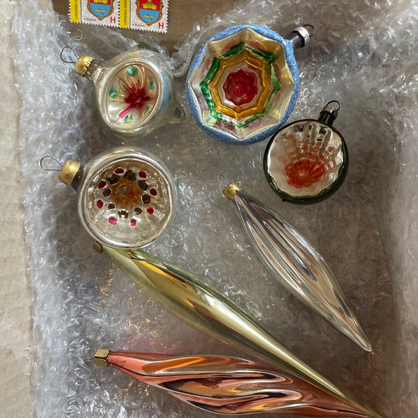 Glass Vintage Christmas Tree Ornament, RETRO Xmas Home Decor Pink Green ...