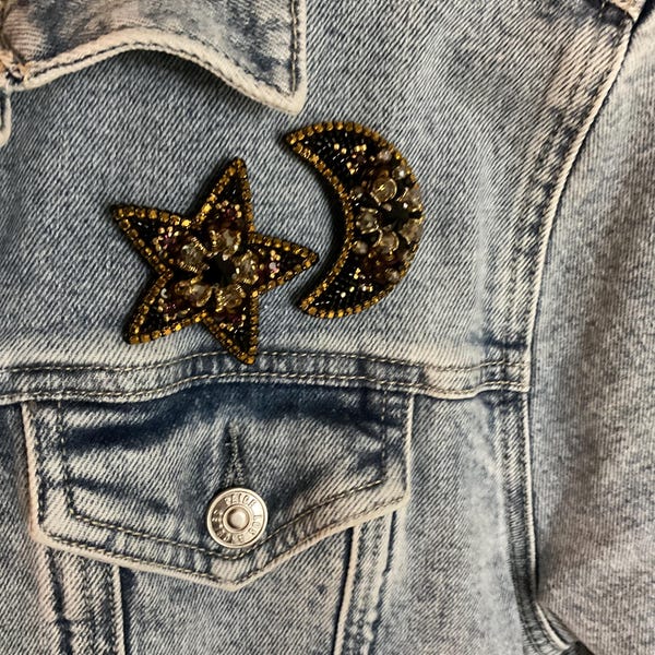 Handmade Star Brooch, Embroidered Celestial Brooch, Black Star Jewelry ...