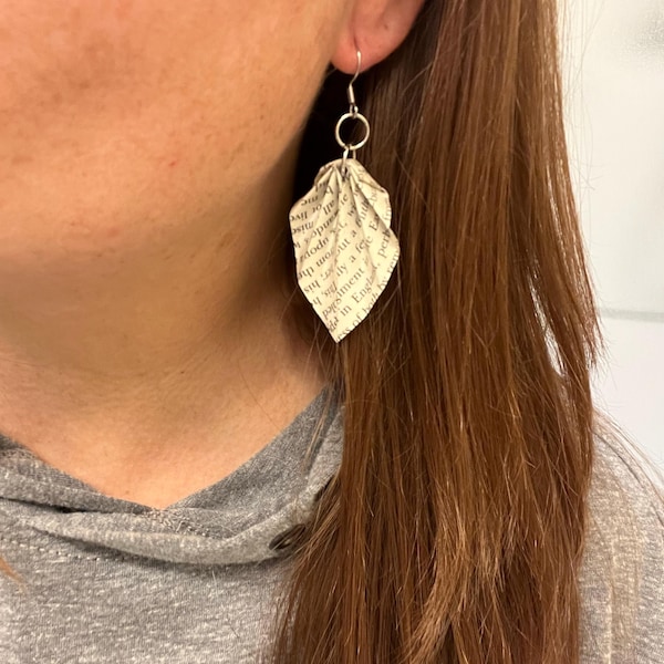 Jane Austen Origami Leaf Book Paper Earrings, Pride and Prejudice ...