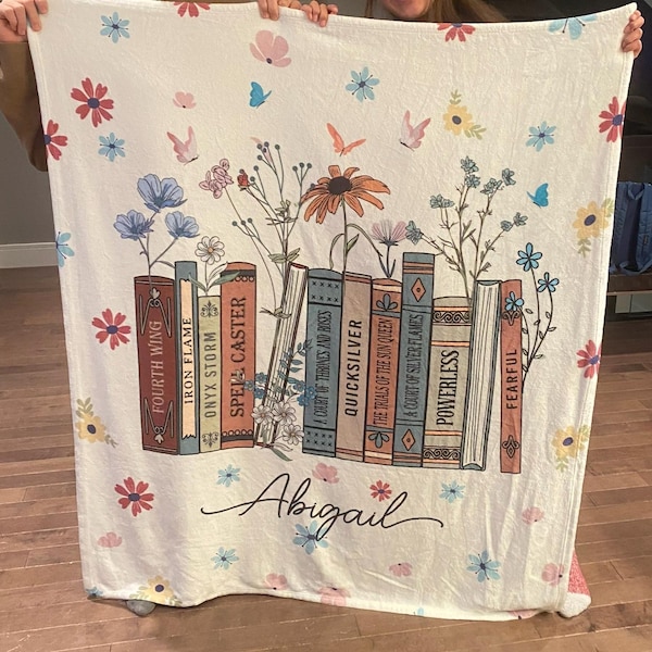 Personalized Floral Book Blanket, Custom Books & Name Library Gift for ...