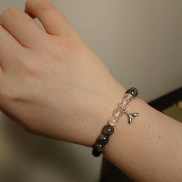 Orca Bracelet: Obsidian, Labradorite & Quartz Natural Gemstones - Etsy