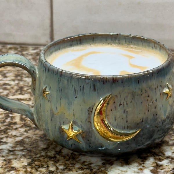 Celestial Mug: Handmade Pottery Coffee Cup With Gold Moon & Stars - Etsy