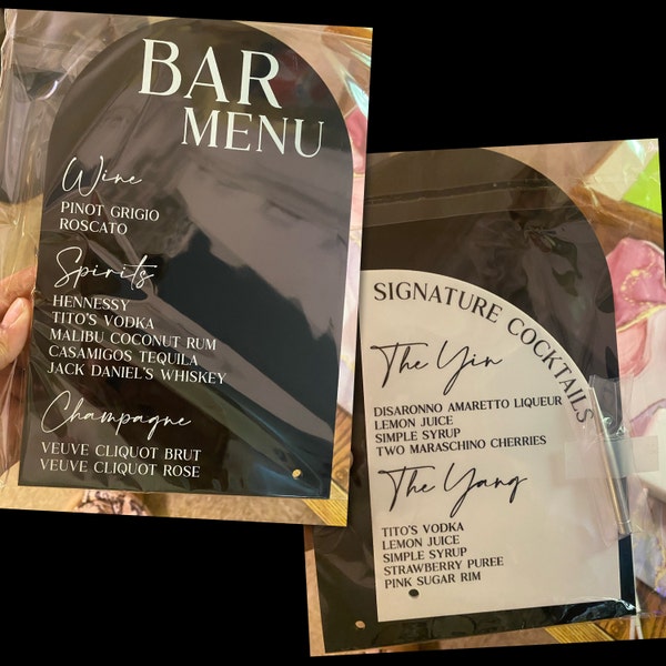 Bar Menu Acrylic Sign, Acrylic Bar Menu, Custom Drink Menu, Bar Menu ...