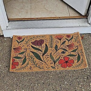 Spring Flowers Coir Doormat, Floral Front Door Decor, Floral Door Mat ...