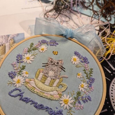 DIY Embroidery Kit/ Tea Time & Cats/ 5 Inch Hand Embroidery Set ...