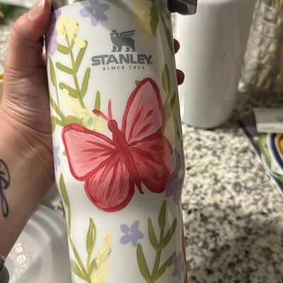 Neutral Floral Painted Stanley 30oz Tumbler - Etsy