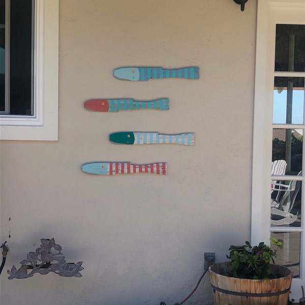 LARGE SET OF 24 - Wooden Fish Nautical Fish Decor - Reclaimed Fish ...