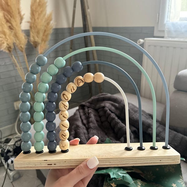 Personalized Montessori Abacus, Custom Engraved Wooden Rainbow Abacus ...