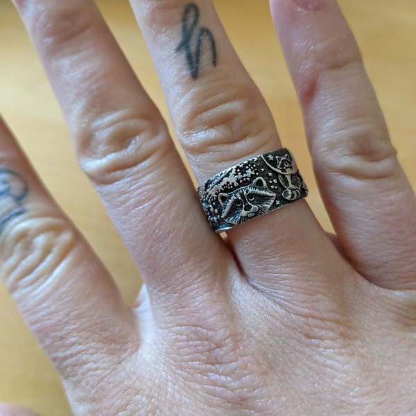 Handmade Sterling Silver Raccoon Ring – Space Scene Patina Jewelry - Etsy