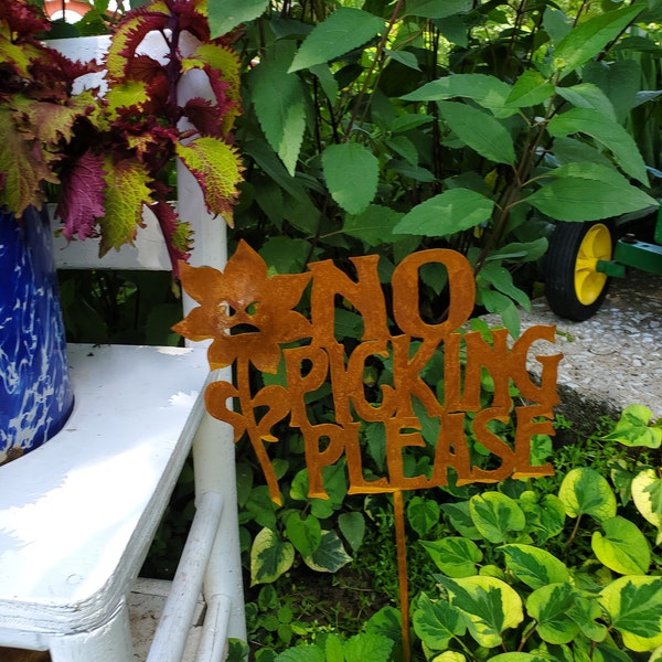 No Picking the Flowers Metal Yard or Garden Stick Sign - Free Shipping ...