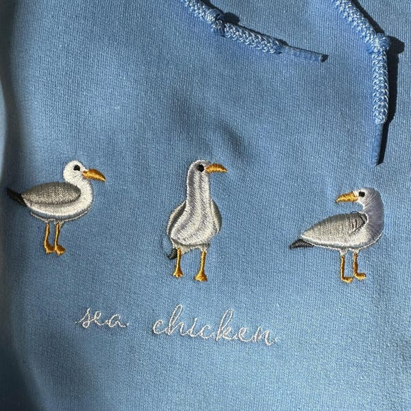 Beach Chicken (seagull) Embroidered Sweatshirt - Etsy