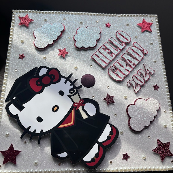 Graduation Cap Kitty, Graduation Cap, Hello Class of 2024, Cap Custom ...