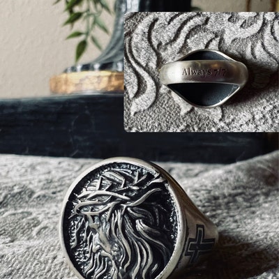 Jesus Christ Crown of Thorns Silver Ring, Jesus Head Ring,religious ...