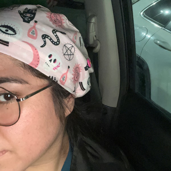 Skeleton Skull Modern Surgical Scrub Cap With Buttons, Nurse Cap ...