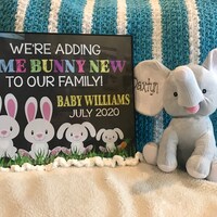 PRINTABLE We're Adding Some Bunny New to Our Family! Chalkboard Easter ...