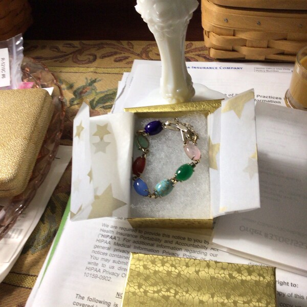 Signed Avon Blue-beaded Necklace, Silver-tone, With Clear and Different ...