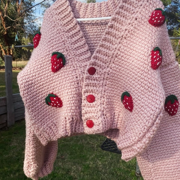 CROCHET PATTERN, Strawberry Crochet Cardigan Pattern, Strawberry Chunky ...