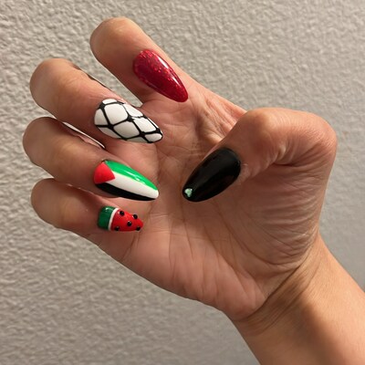 Palestine-inspired Handpainted Nails Keffiyah, Flag, Olive Branch ...