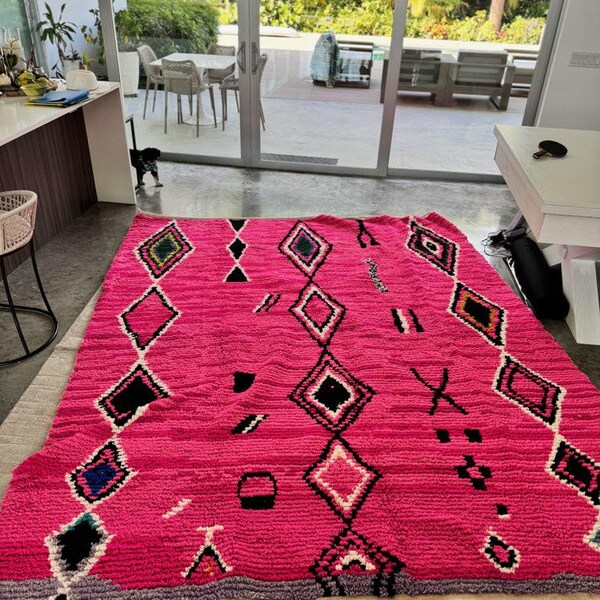 Amazing Moroccan Pink Rug - Custom Bohemian Rugs - Wool Rug Green ...