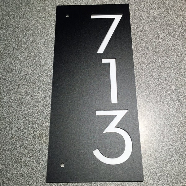 Modern House Numbers 2 Screws Vertical Black Acrylic With White Acrylic ...