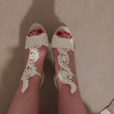 Bridal Shoes With Pearls, off White Bridal Sandals, Bridal Shoes Block ...