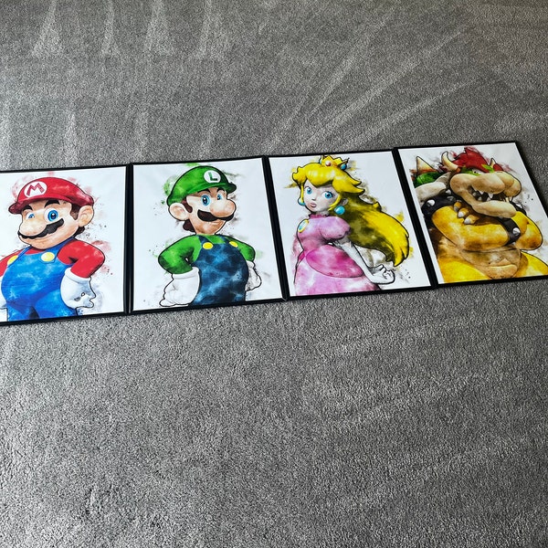 Set of 7 Super Mario PRINTABLE Watercolor Poster, Wall Art Poster ...