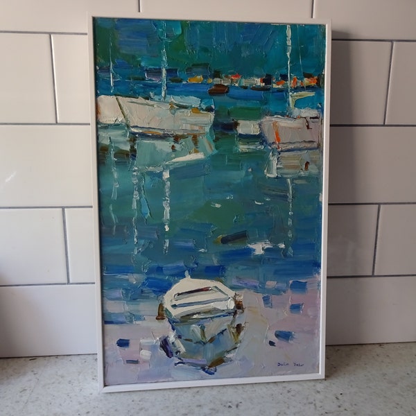 Mallows Flowers Blossoms Garden Original Oil Painting Oil on Canvas ...