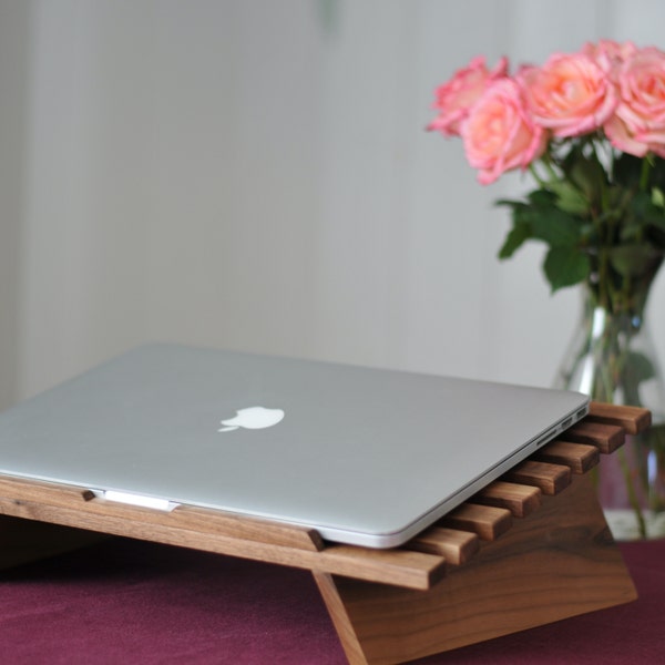 Laptop Stand Wood Made of Solid Walnut, Wood Handcrafted Laptop Holder ...