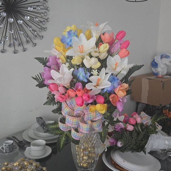 Easter Cemetery Cross - Colorful Spring Cross - Happy Easter Cemetery ...