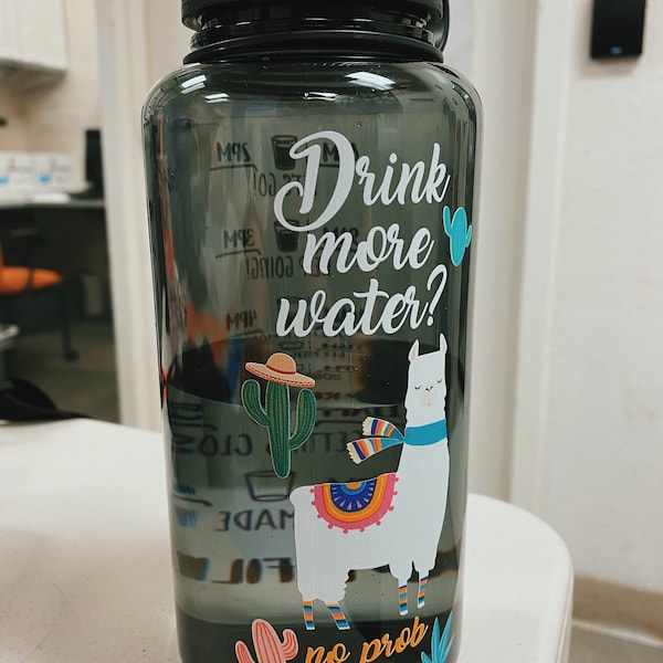 Llama Motivational Water Bottle, Drink More Water, No Prob-llama Hourly ...