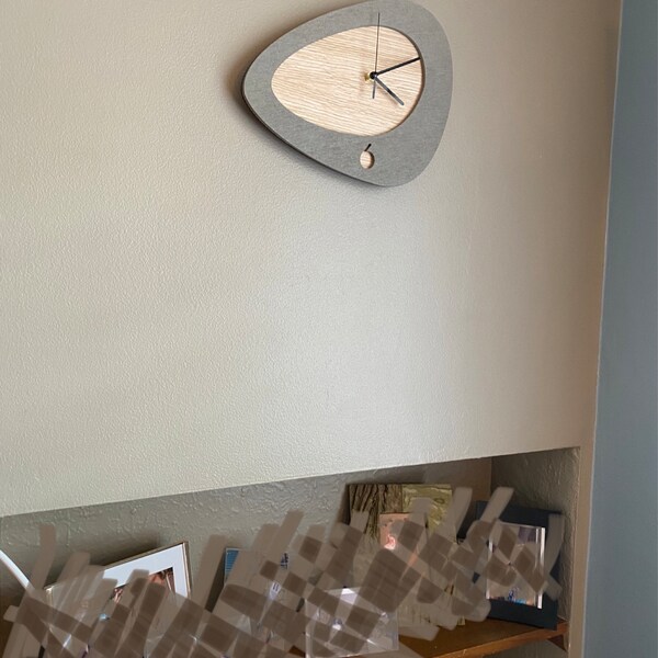 Organic Shape Concrete With Wood Wall Clock - Minimal Modern Wall Clock ...