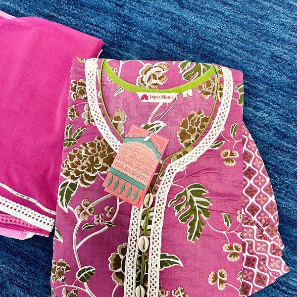 Hand Block Print Kurta Set With Dupatta/stole|indian Salwar Kameez ...