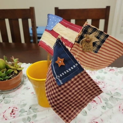 Primitive Americana Flags, Patriotic Flags, July 4th Tiered Tray Decor ...