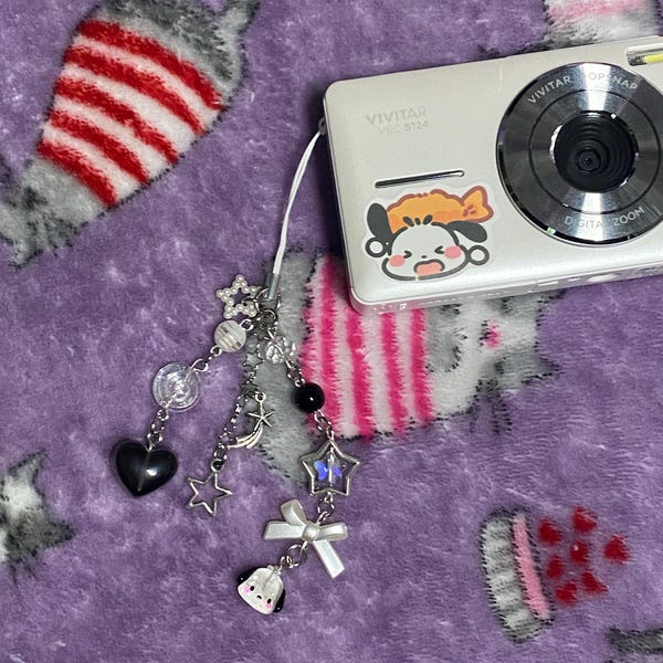 Silver Grunge Star Spiral Themed Beaded Phone Charm Keychains, Unique ...