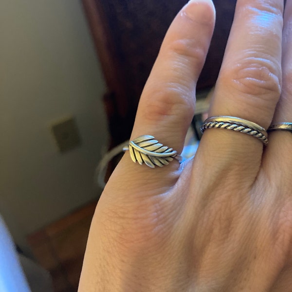 Silver Leaf Ring Sterling Silver Stacking Ring Nature Ring Cottagecore ...