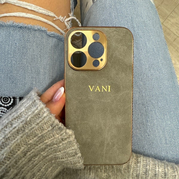Personalized Suede iPhone Case for iPhone 17 16 15 14 Pro Max Initials ...