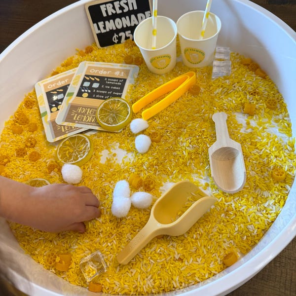 Lemonade Stand Sensory Rice, Lemonade Rice Filler, Spring Sensory Bin ...