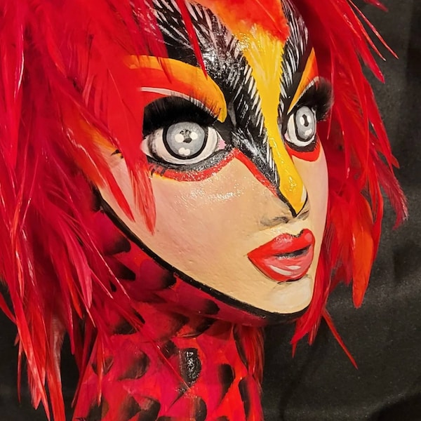 Red Feather Wig, Dyed Rooster Hackle Wig, Costume Feather Wig for ...