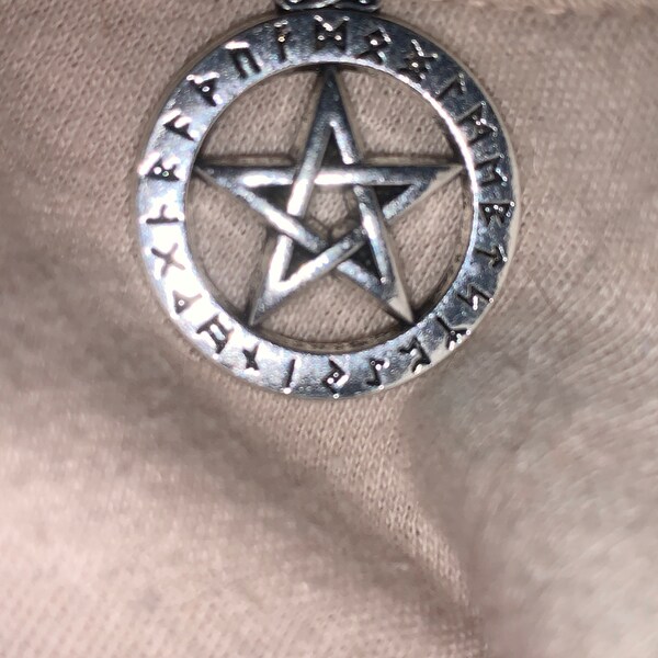 Pentacle in Circle of Runes, Necklace or Earrings, Pentagram Star Pagan ...