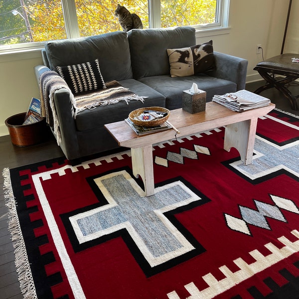 Southwestern Rug Red Navajo Rug Kilim Hand Woven Native American ...